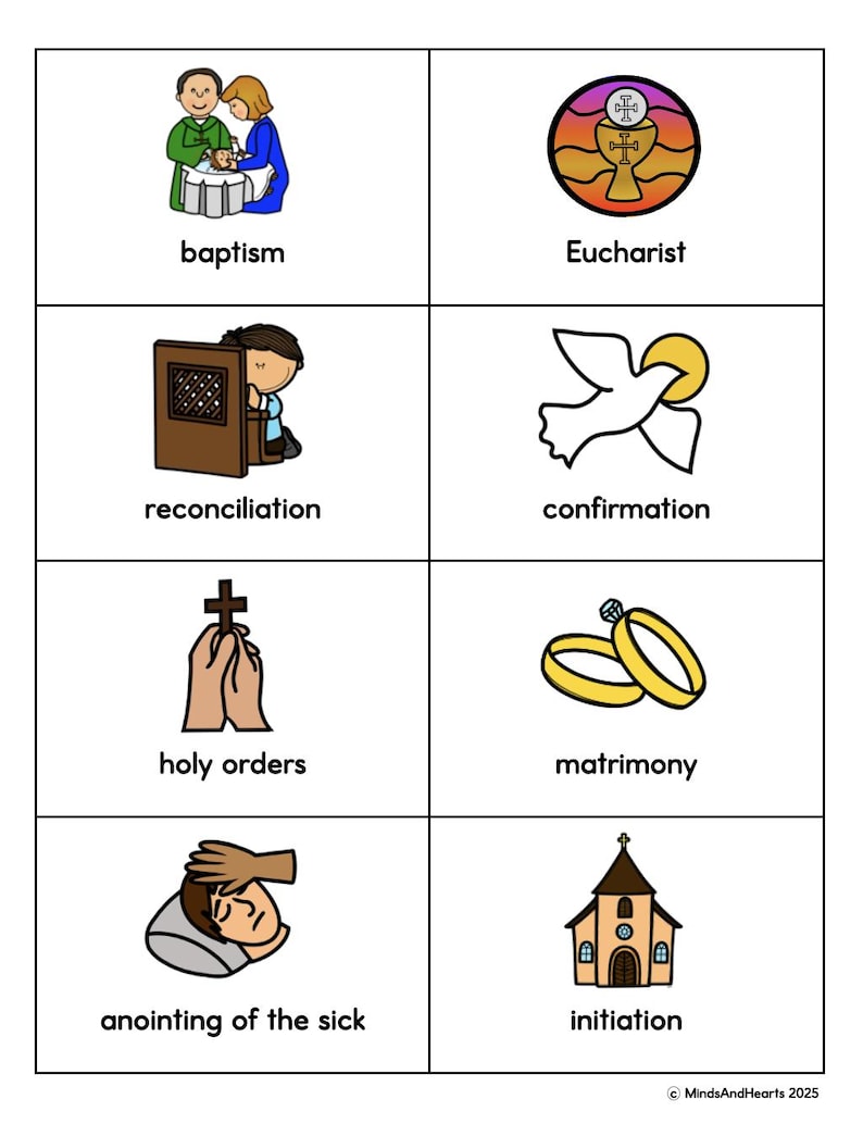 Sacraments Bingo With Memory Matching - Baptism, First Communion ...