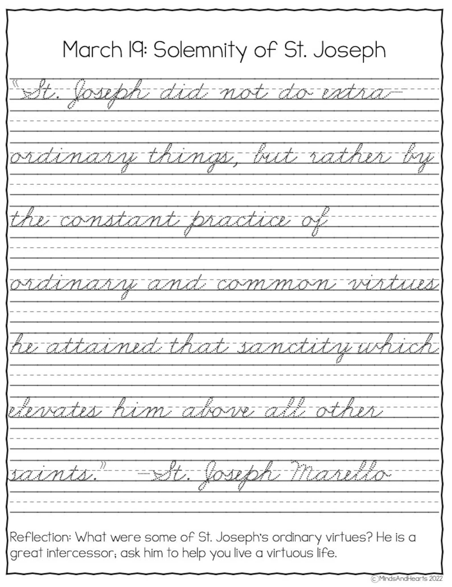 CURSIVE Yearlong Catholic Saints Copywork Bundle: 175 Pages - Etsy