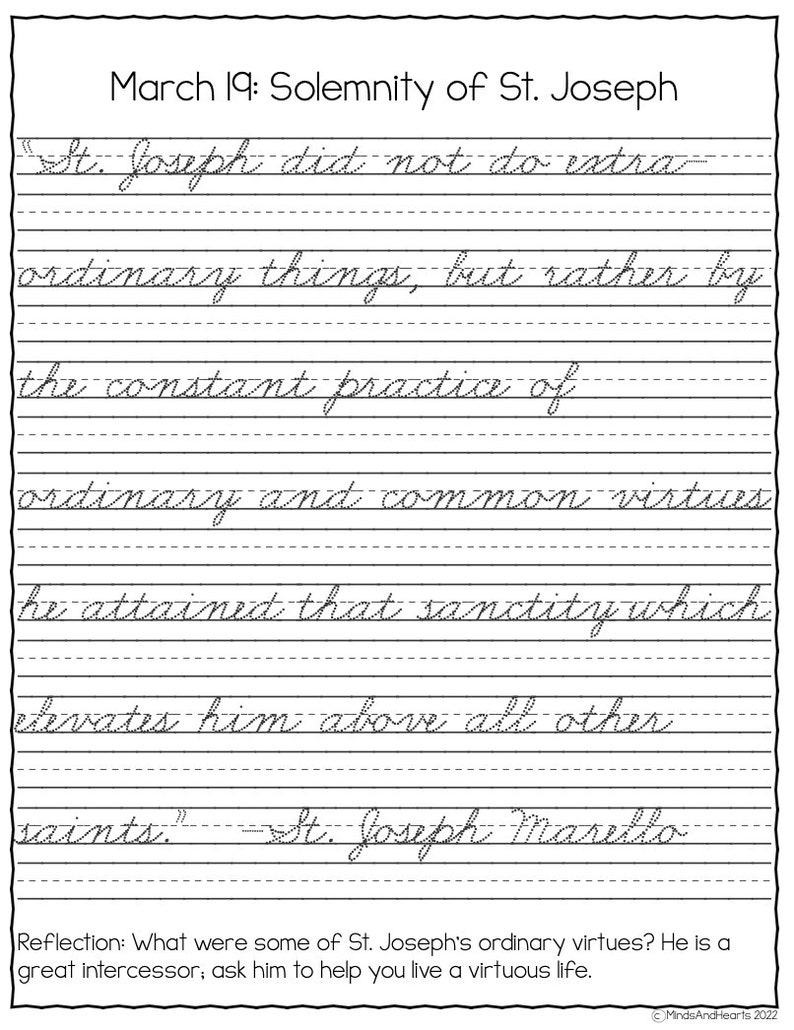 CURSIVE Yearlong Catholic Saints Copywork Bundle: 175 Pages - Etsy