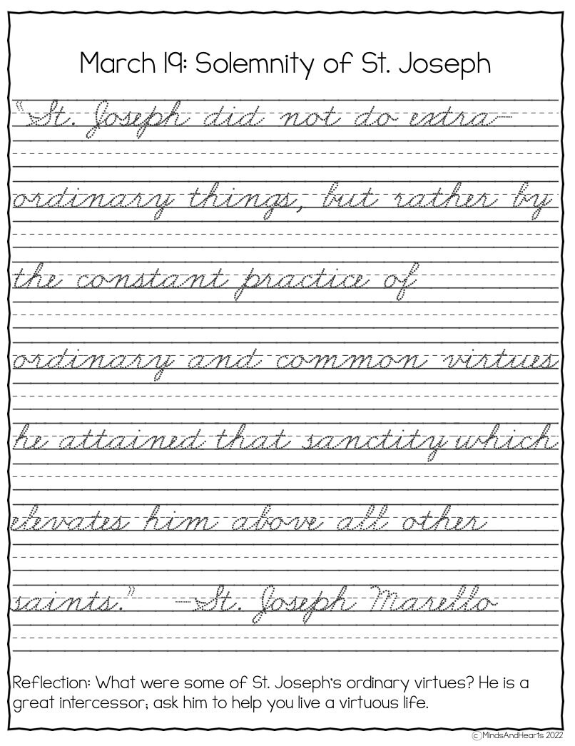 CURSIVE Yearlong Catholic Saints Copywork Bundle: 175 Pages - Etsy