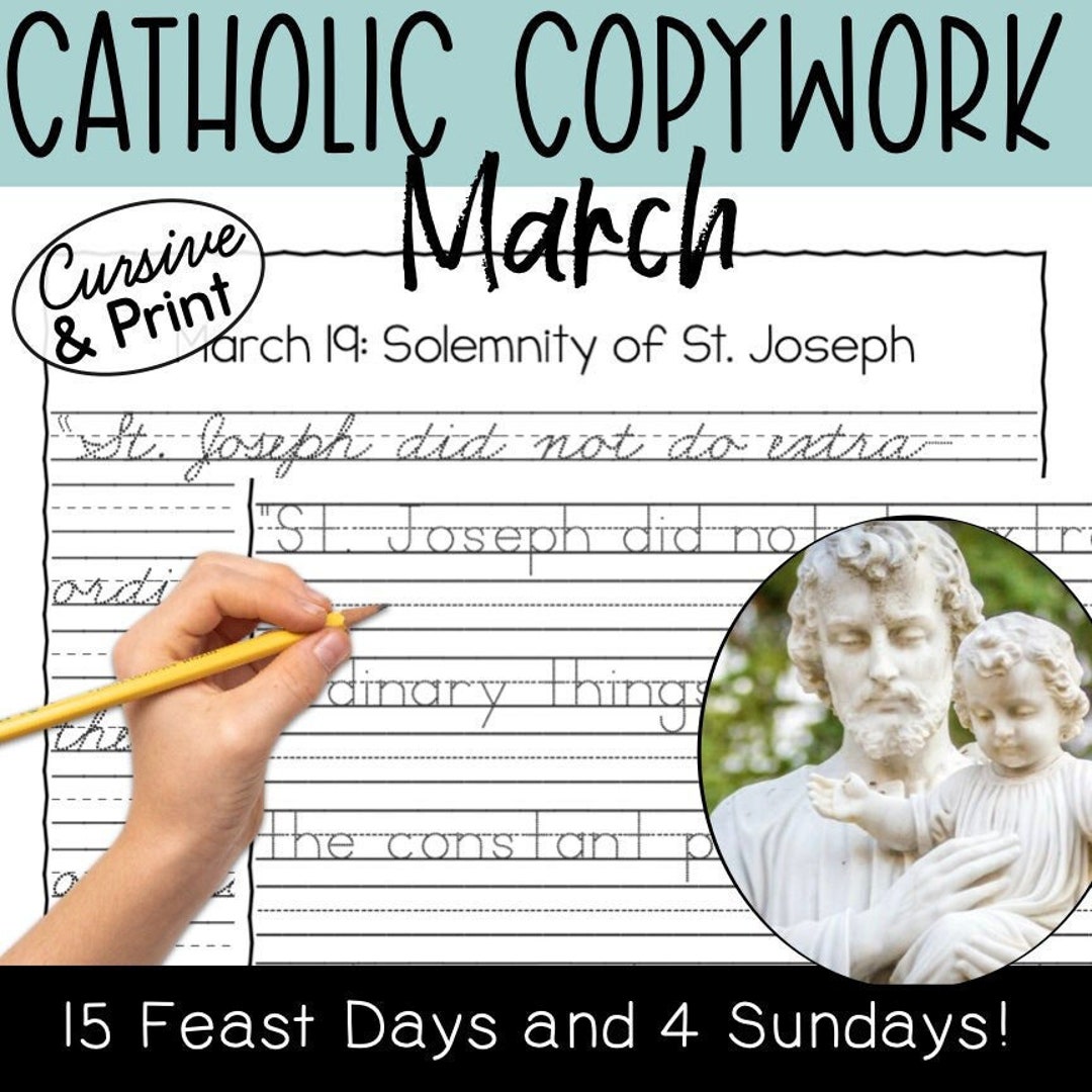 March 2025 Cursive + Printing Copywork - Catholic Handwriting -ash ...