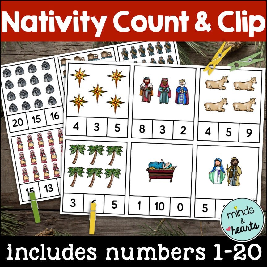 Nativity Count and Clip - Christmas and Advent Centers Task Cards | - Etsy