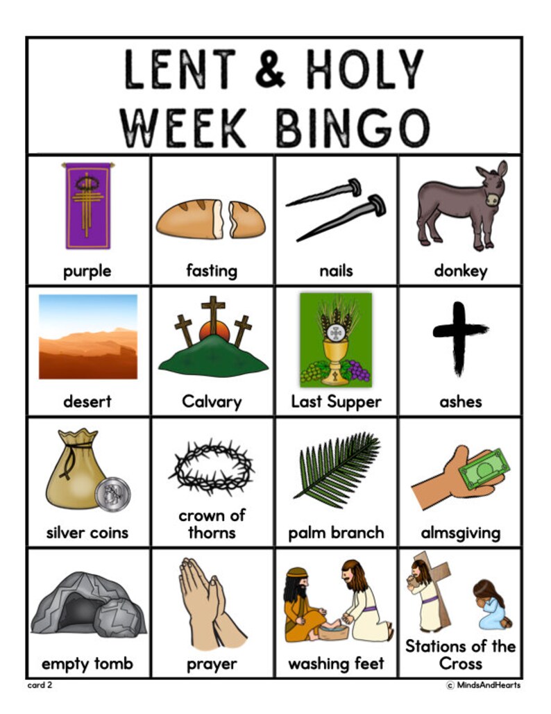 Lent Bingo Game Ash Wednesday Holy Week Easter Activity - Etsy