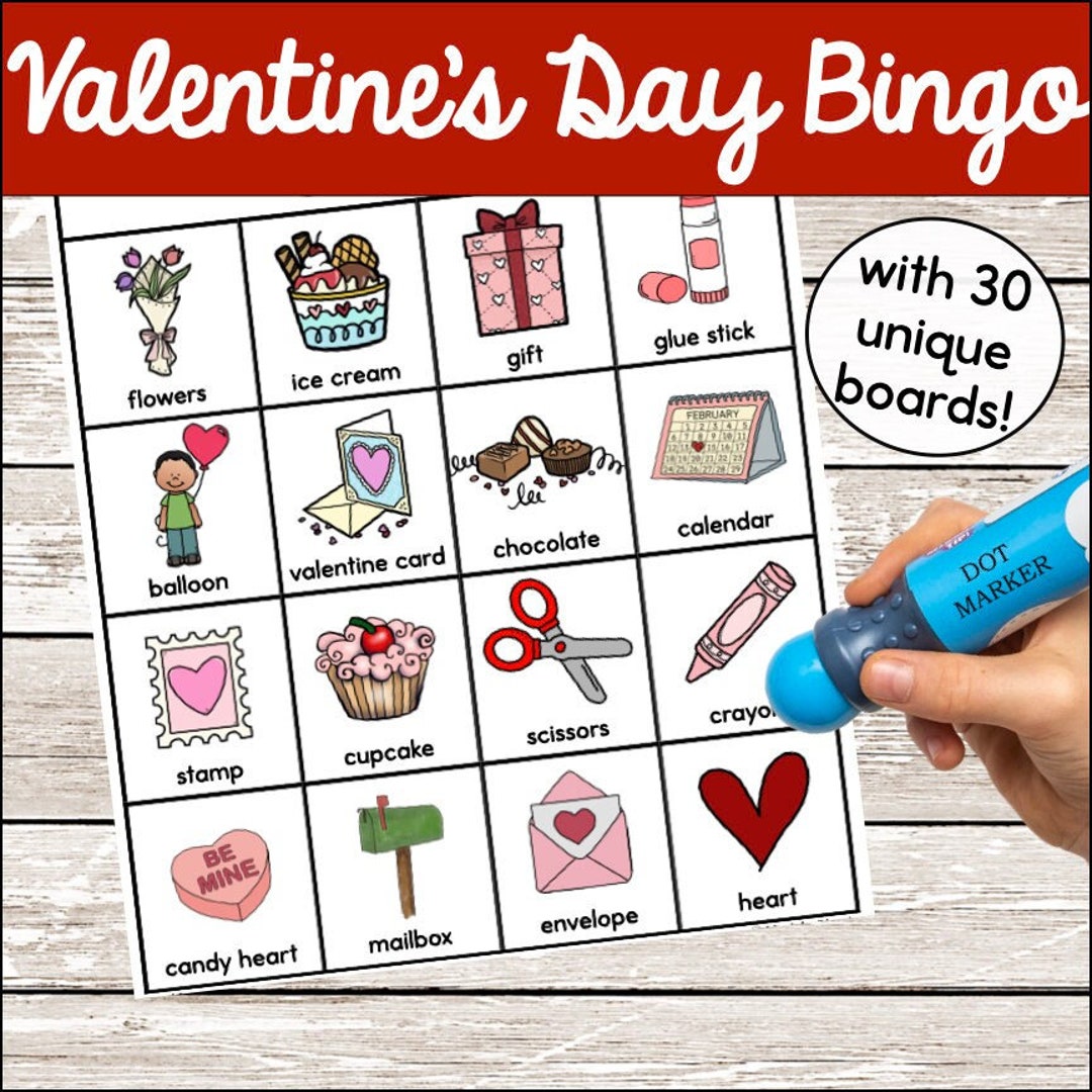 Valentine's Day Bingo With 30 Boards - Printable Vocabulary Game ...