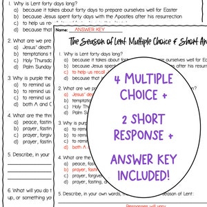 Lenten Reading Comprehension Passage and Questions | Easter | Holy Week ...