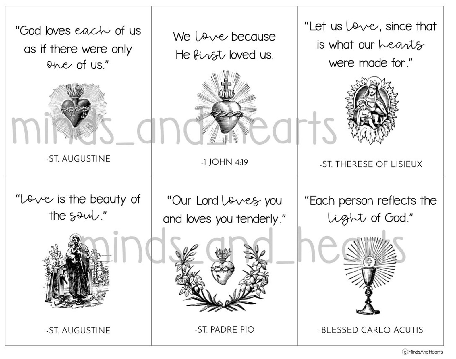 Valentine's Day Printable Cards Catholic Saint Quote - Etsy