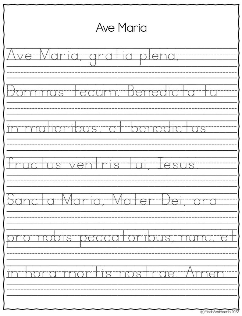 Latin Catholic Prayer Copywork - Printing Handwriting Practice - Etsy