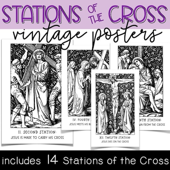 Stations of the Cross Vintage Posters Lent Banner Catholic | Etsy