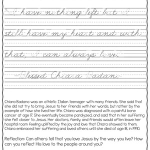 October 2024 CURSIVE Copywork - Catholic Saint Feast Days, Sunday ...