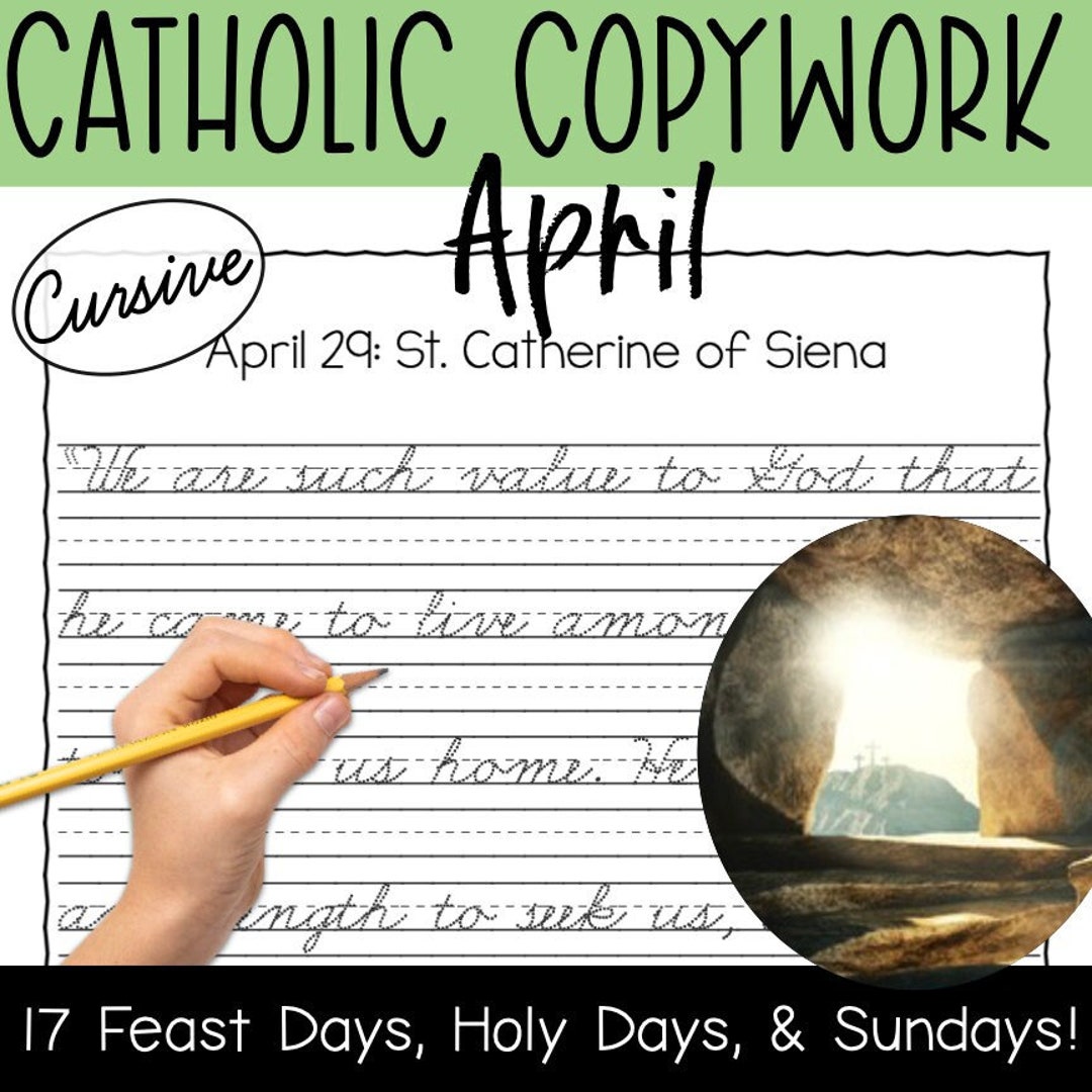 April CURSIVE Catholic Copywork | Easter Activities | Divine Mercy ...