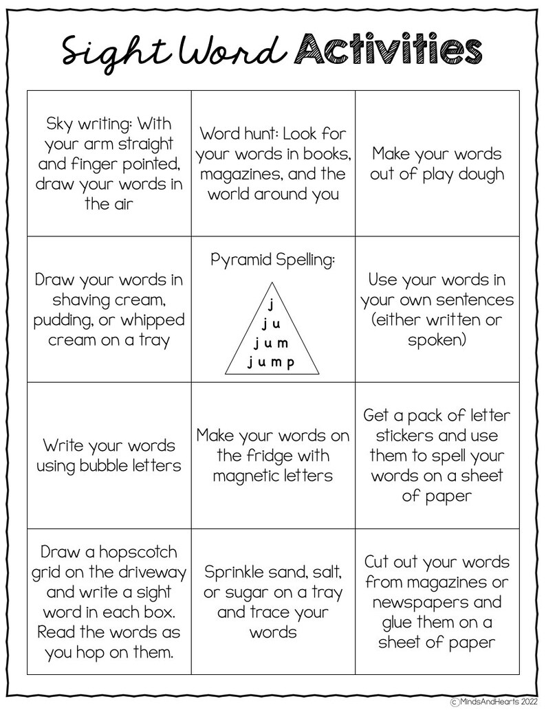 Sight Word Printable Activities Science of Reading Heart Words ...