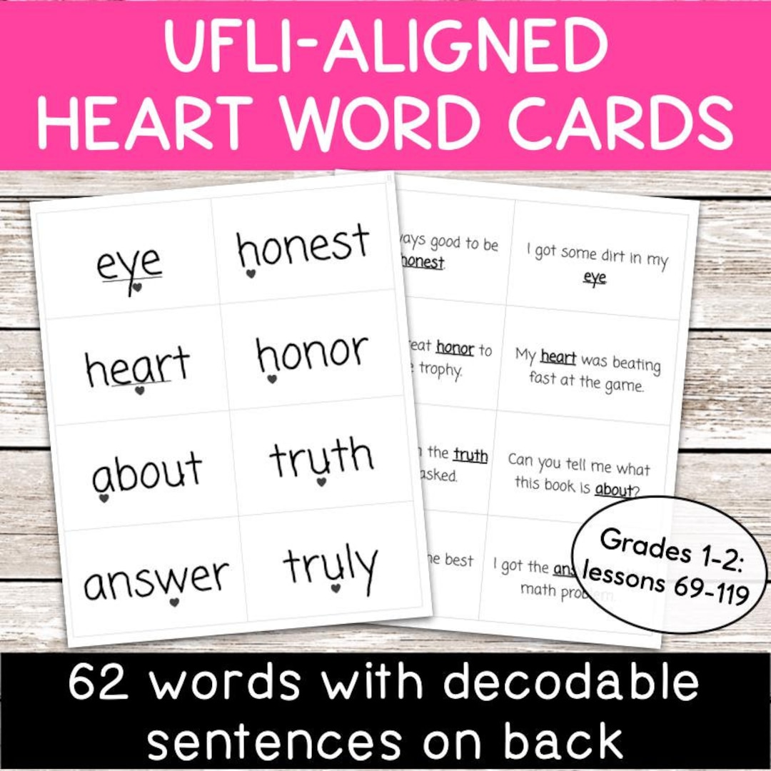 Ufli-aligned Irregular Heart Word Cards: Grades 1-2 | Decodable ...