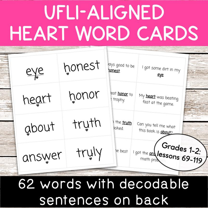 Ufli-aligned Irregular Heart Word Cards: Grades 1-2 | Sentences on Back ...