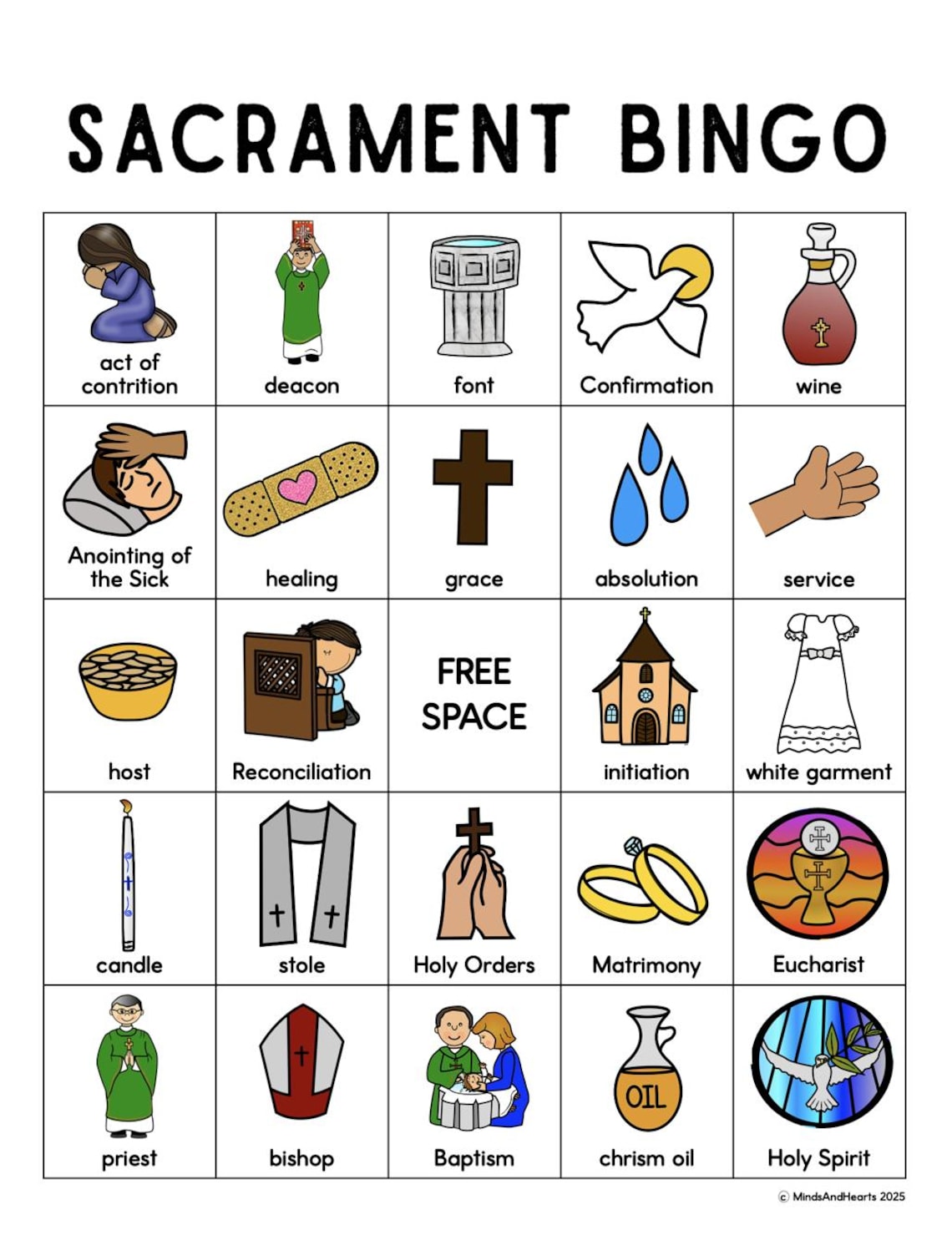 Sacraments Bingo With Memory Matching - Baptism, First Communion ...