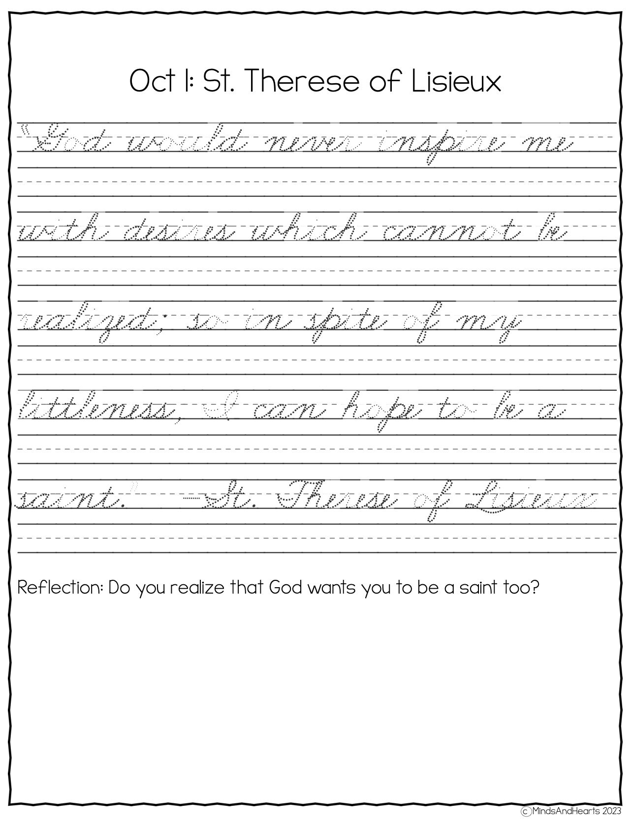 October 2023 CURSIVE Copywork Catholic Saint Feast Days, Sunday Gospels ...