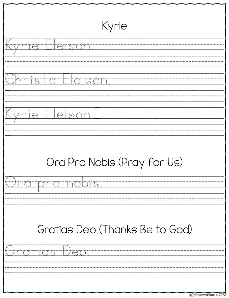 Latin Catholic Prayer Copywork Printing Handwriting Practice - Etsy