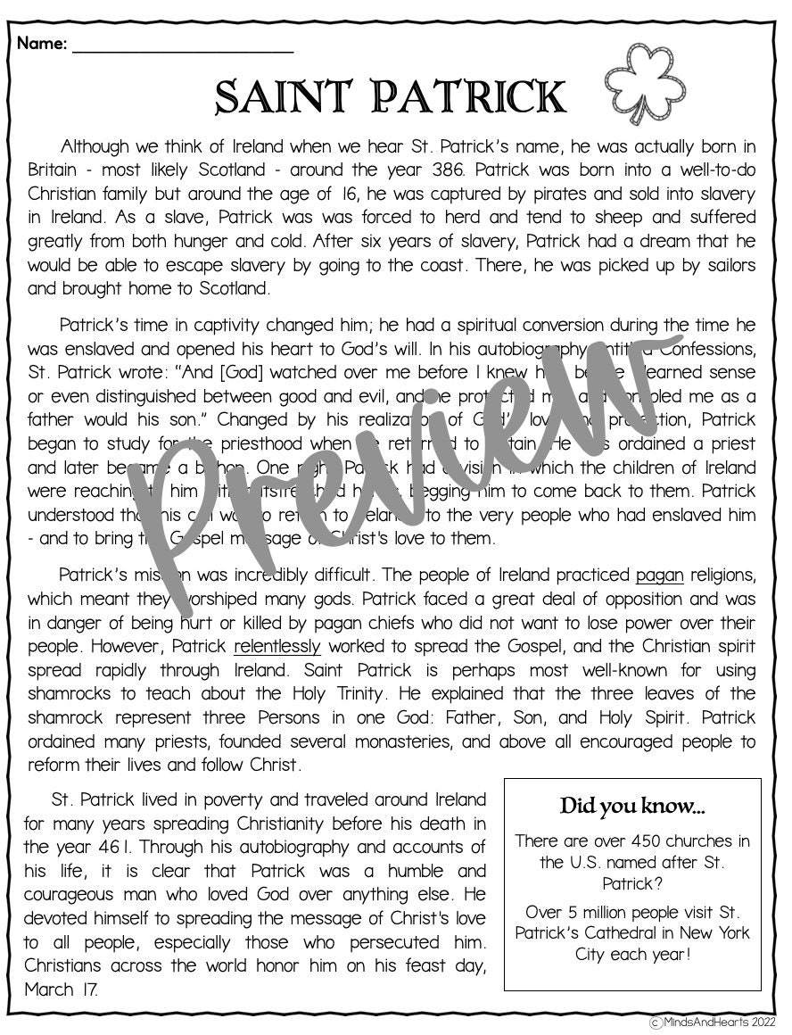 Catholic Reading Comprehension Bundle - Epiphany, St. Valentine's Day ...