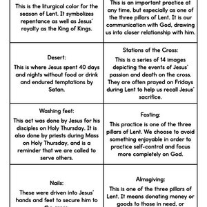 Lent Bingo Game - Ash Wednesday, Holy Week, Easter Activity | Religious ...