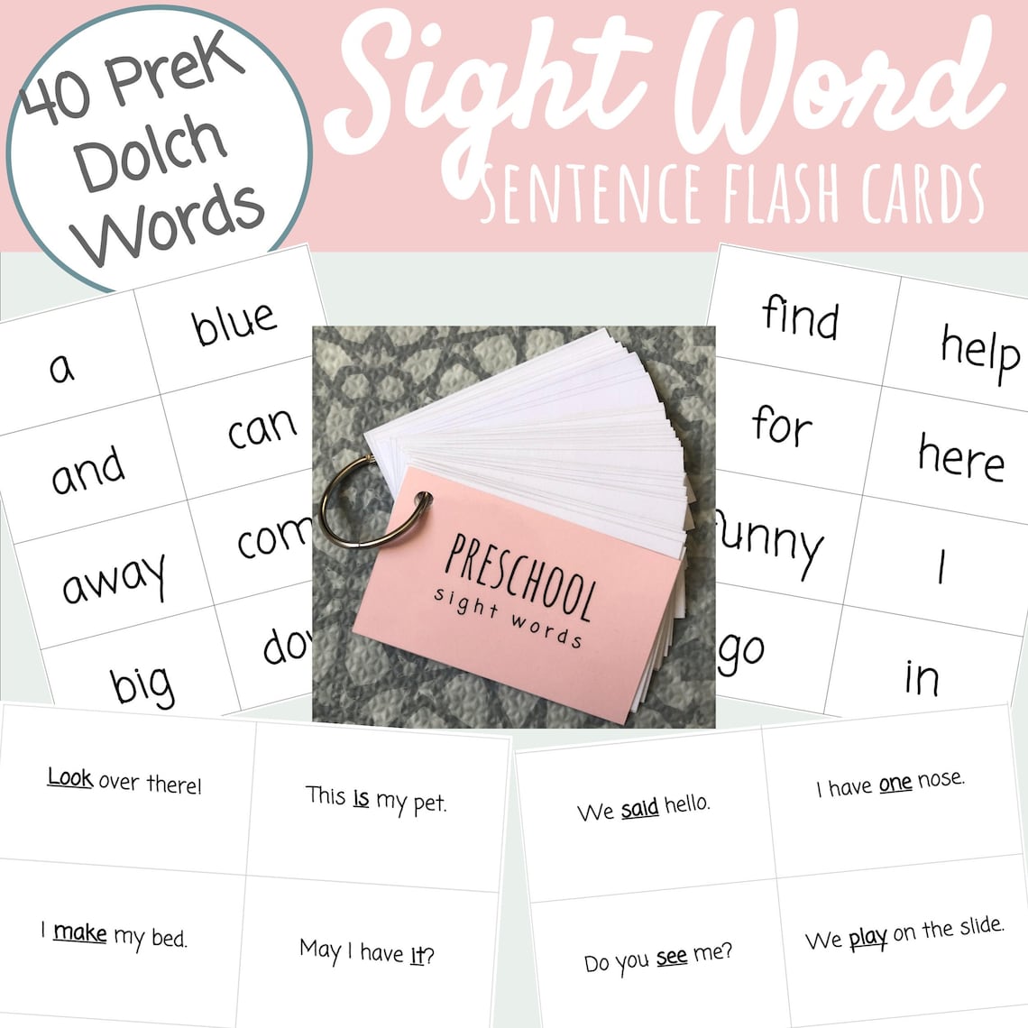 Printable Preschool Sight Words and Sentences Dolch Learn - Etsy
