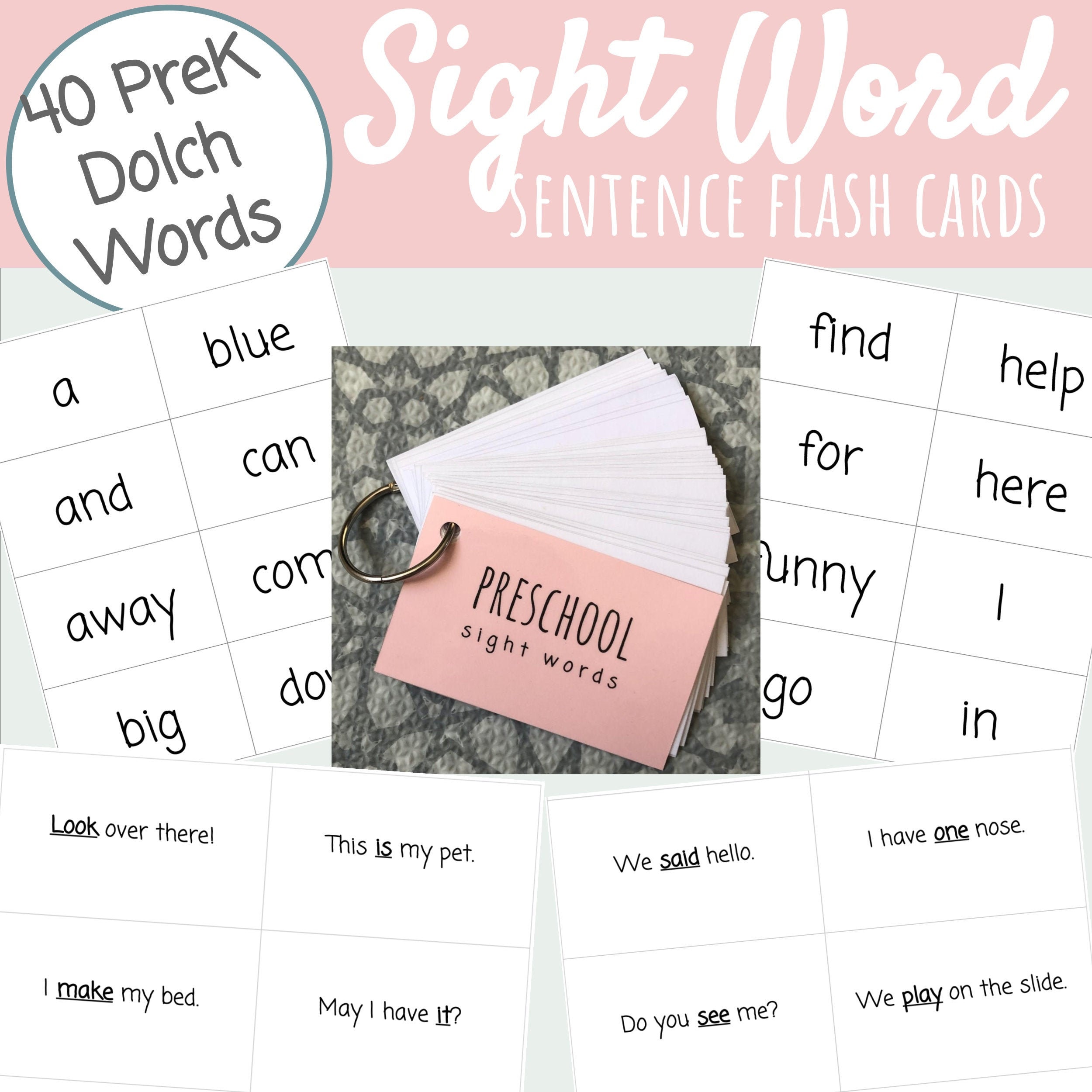 Printable Preschool Sight Words and Sentences - Dolch, Learn to Read ...