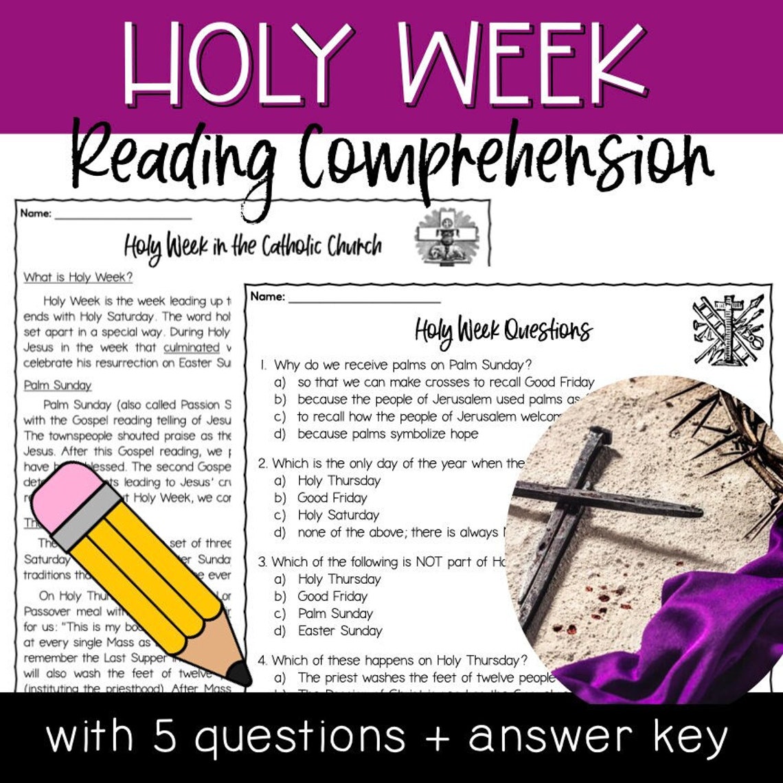 Holy Week Reading Comprehension and Questions Catholic - Etsy