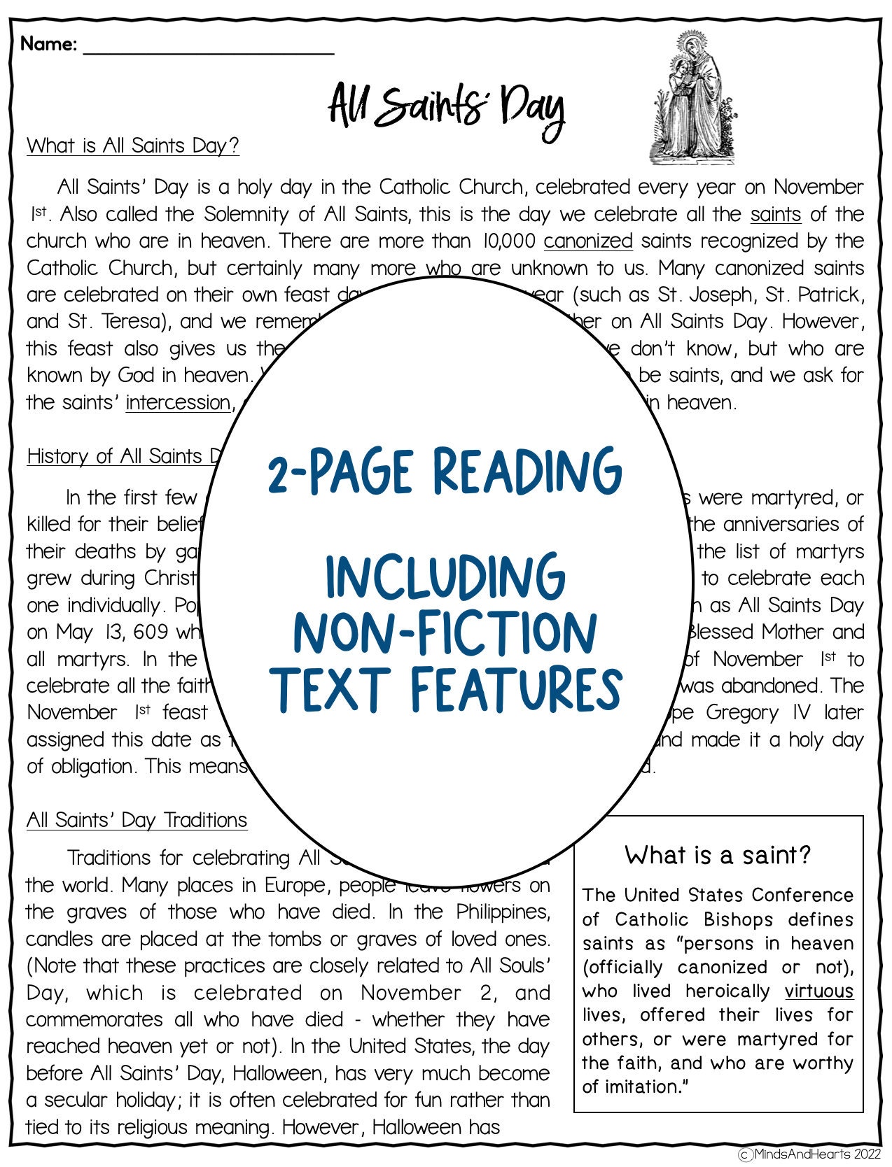 All Saints Day Reading Comprehension Passage | All Souls | Catholic ...