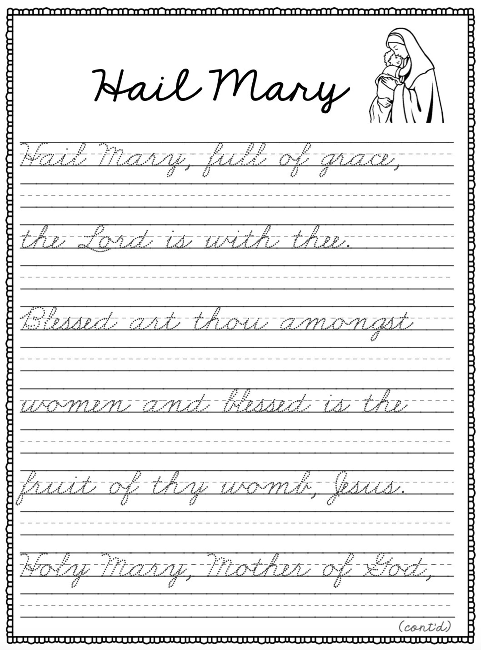 Catholic Prayer Copywork: Manuscript & Cursive Tracing | Etsy