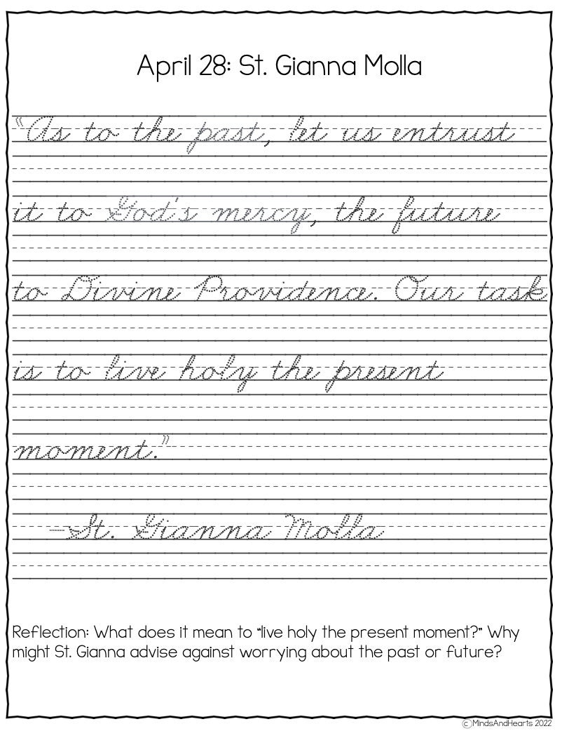 CURSIVE Yearlong Catholic Saints Copywork Bundle: 175 Pages - Etsy