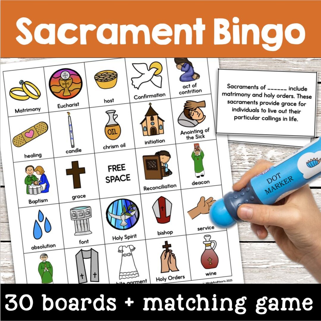Sacraments Bingo With Memory Matching - Baptism, First Communion ...
