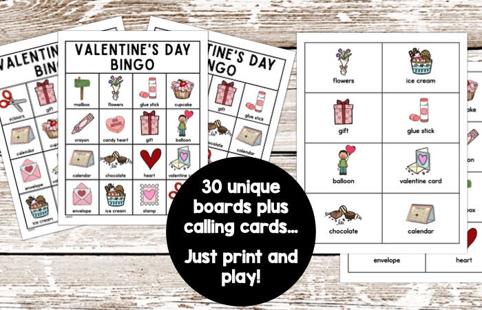 Valentine's Day Bingo With 30 Boards Printable Vocabulary Game Class ...