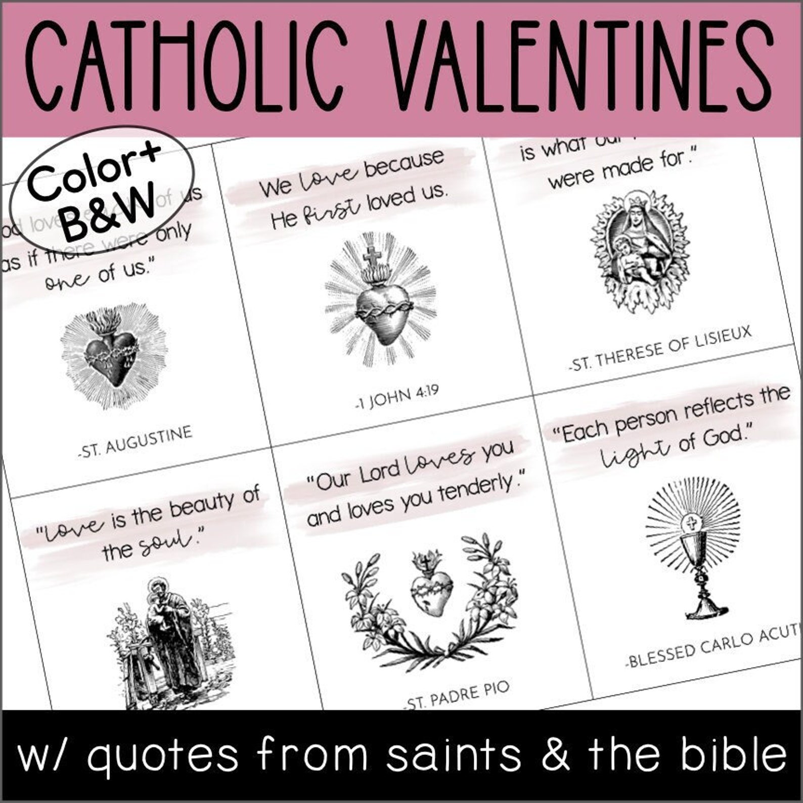 Valentine's Day Printable Cards Catholic Saint Quote - Etsy