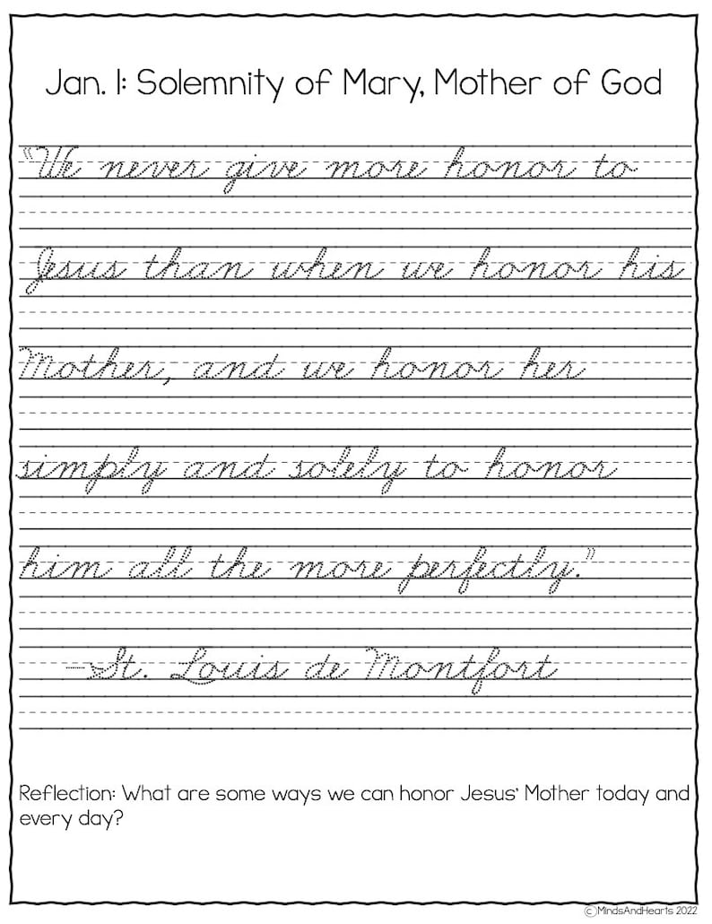 CURSIVE Yearlong Catholic Saints Copywork Bundle: 175 Pages - Etsy