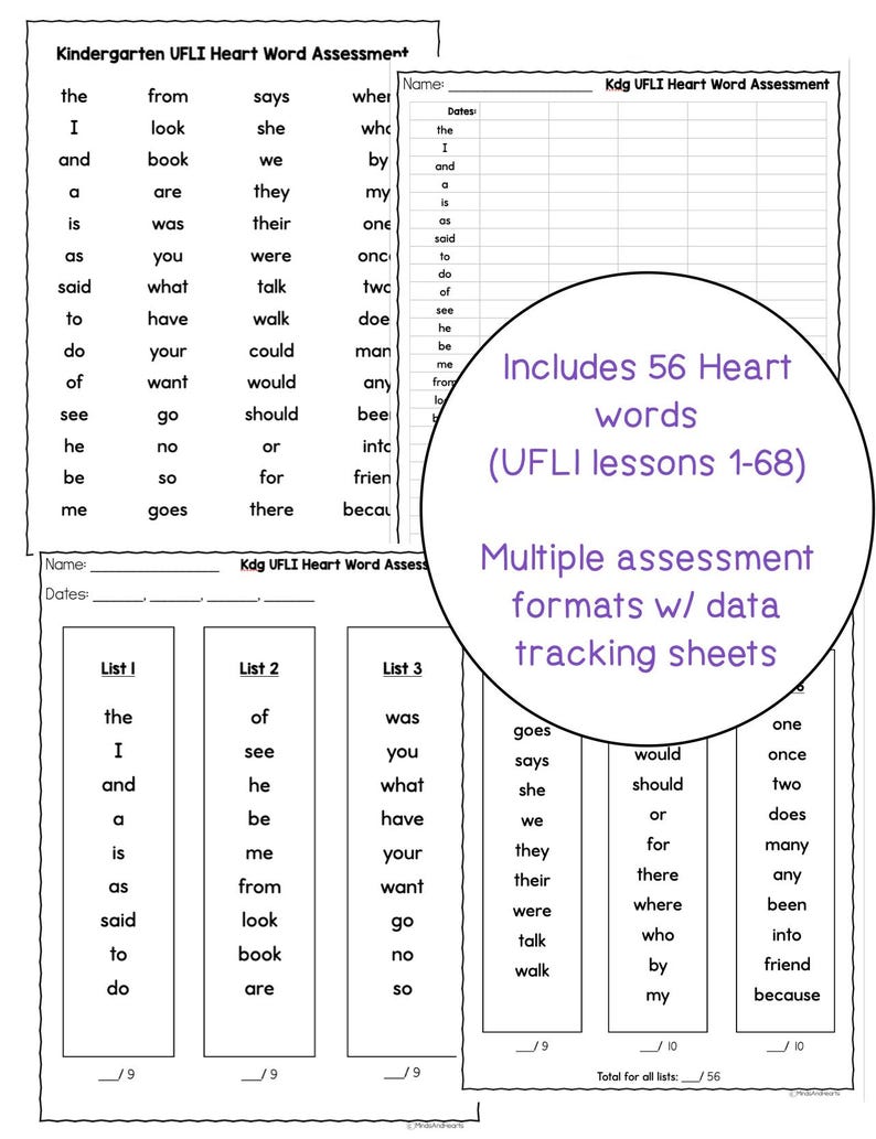 Irregular Heart Word Assessment: Kindergarten | Created to Align With ...