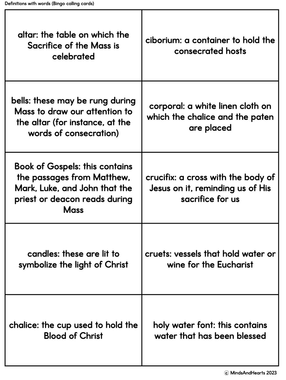 Catholic Mass Bingo | Religious Education Game | Church Objects | First ...