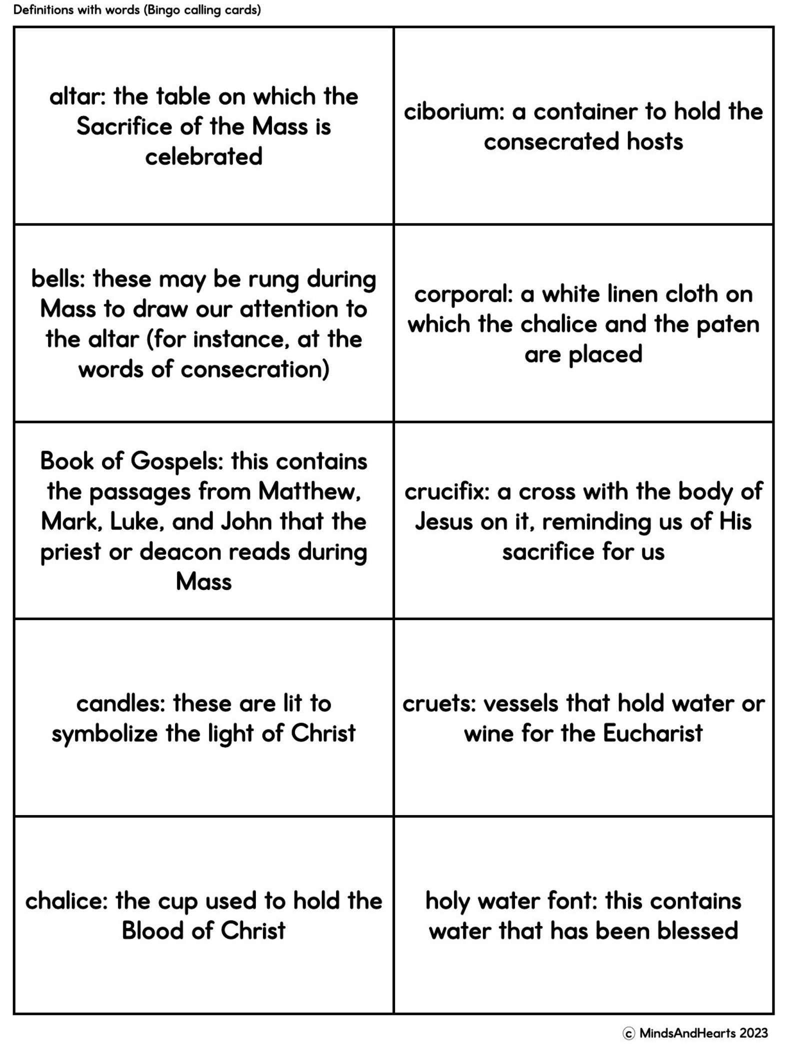 Catholic Mass Bingo | Religious Education Game | Church Objects | First ...