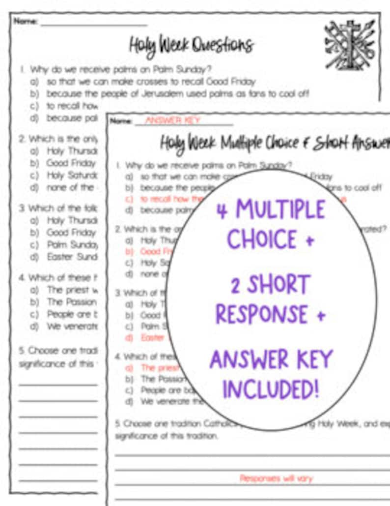 Holy Week Reading Comprehension and Questions Catholic Easter ...