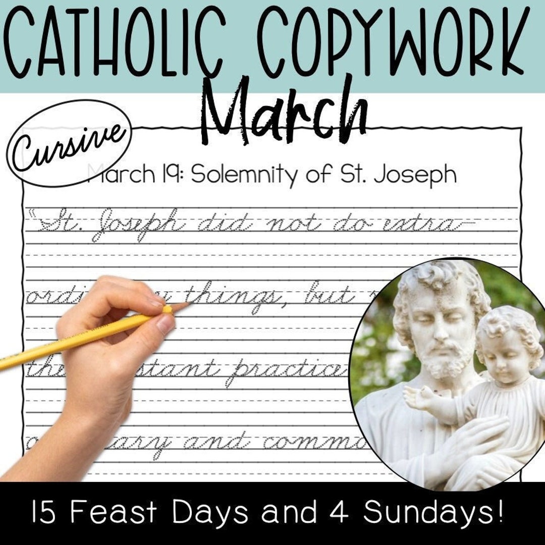 March 2024 Cursive Copywork Catholic Handwriting St. Joseph Feast Day ...