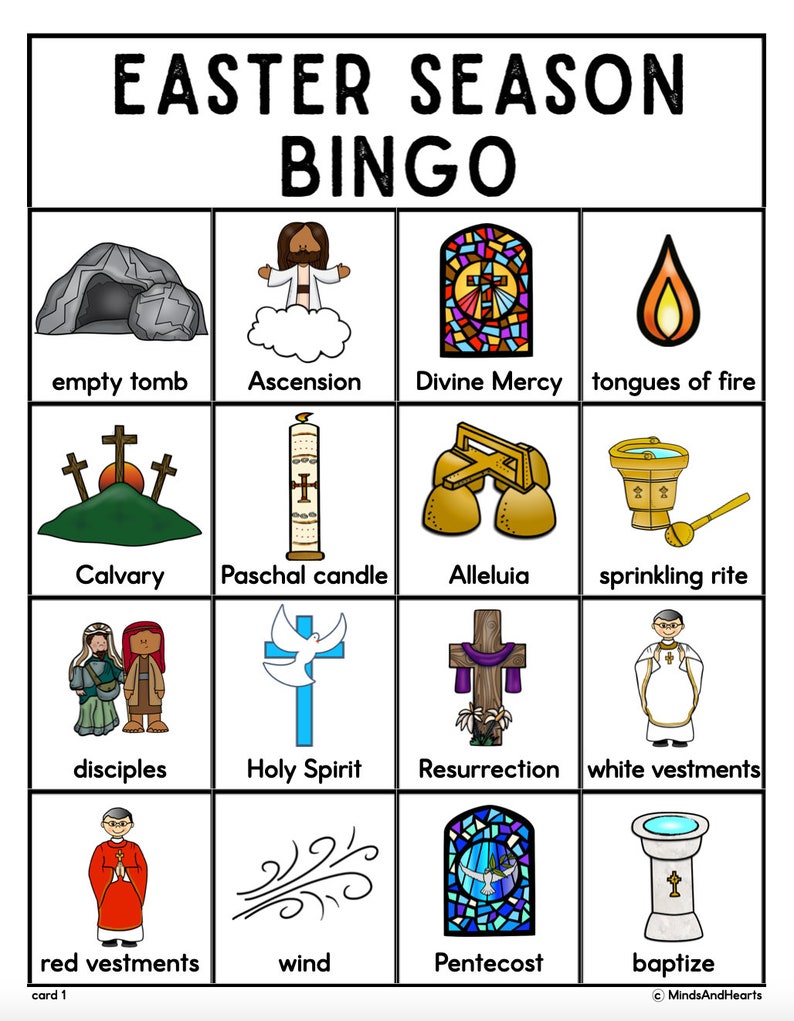 Easter Season Bingo W/ Ascension Thursday & Pentecost Sunday ...