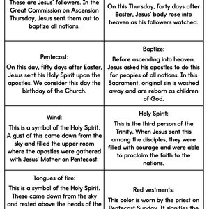 Easter Season Bingo W/ Ascension Thursday & Pentecost Sunday ...