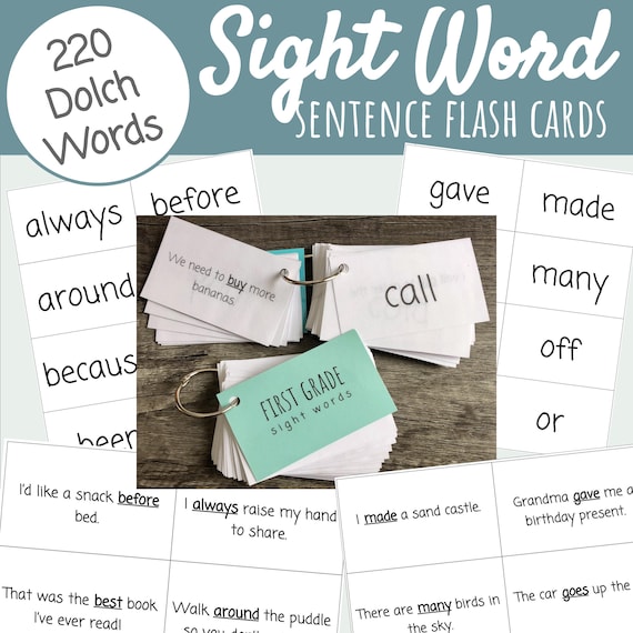 Printable Sight Word and Sentences Flash Cards Dolch | Etsy