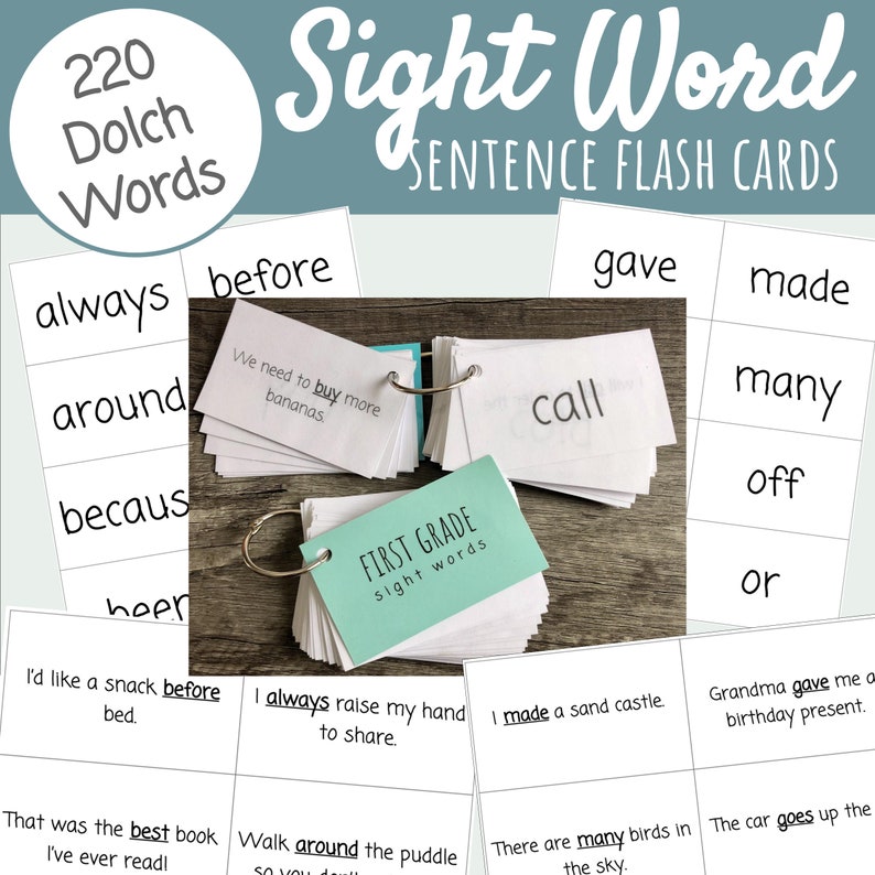 Printable Sight Word and Sentences Flash Cards - Science of Reading ...