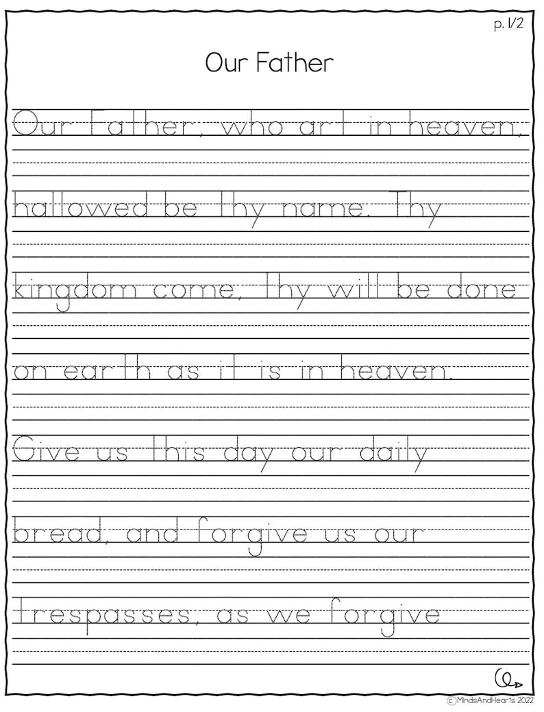 Catholic Prayer Copywork: Manuscript & Cursive | Tracing | Handwriting ...