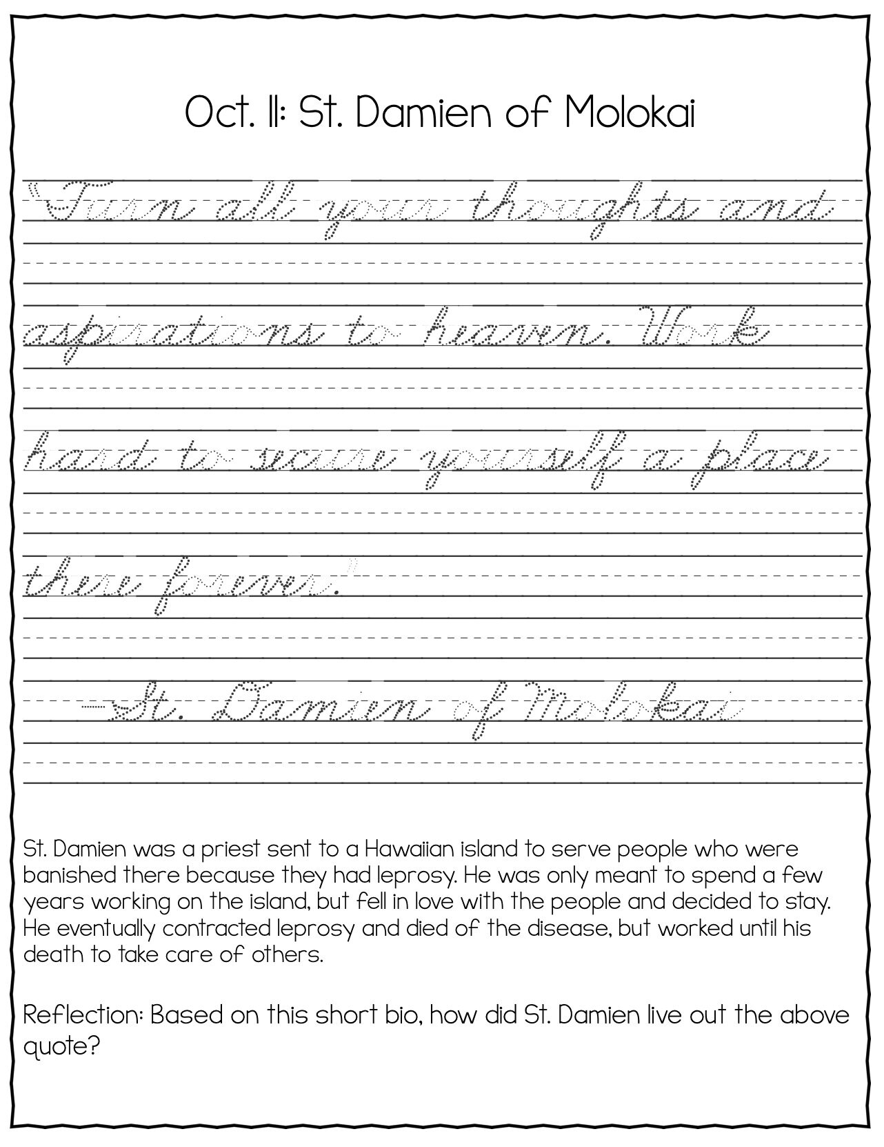 October 2023 CURSIVE Copywork Catholic Saint Feast Days, Sunday Gospels ...