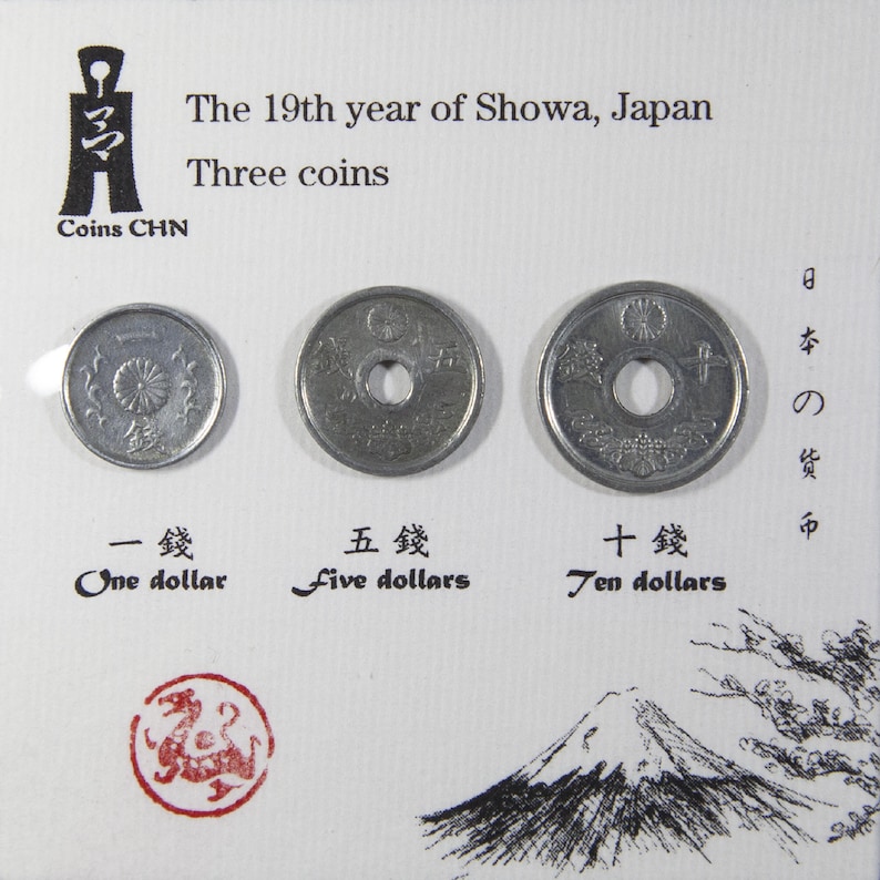 Japan 1 Sen,japan 5 Sen,japan 10 Sen, in the 19th Year of Showa, Japan ...