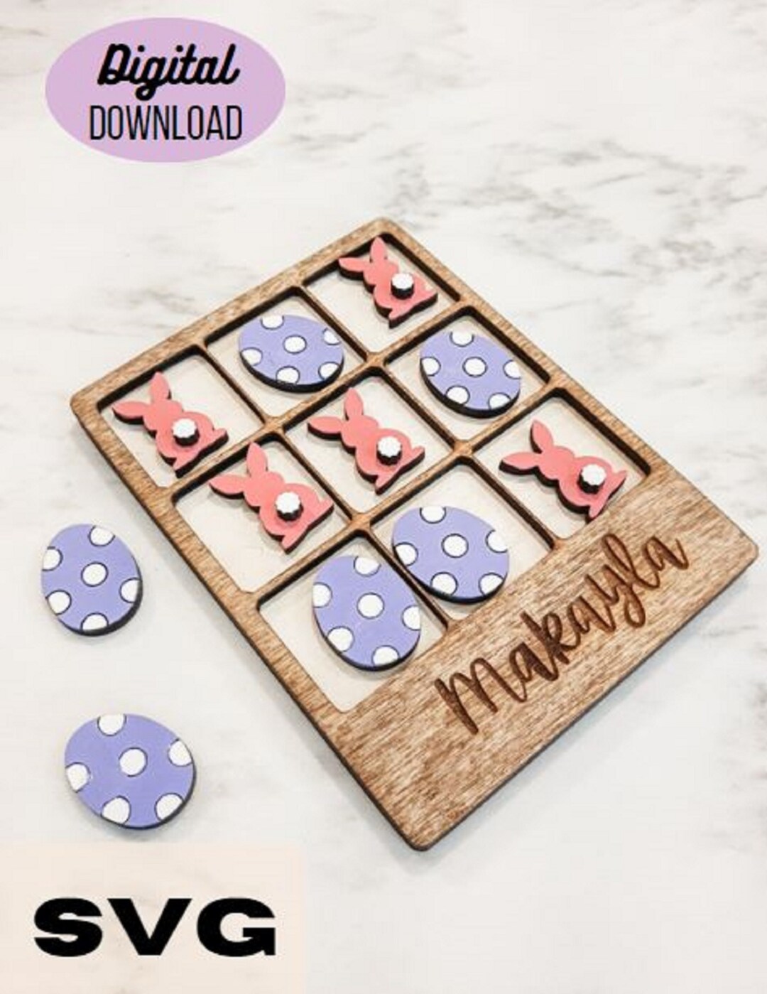 Easter Tic Tac Toe SVG File for Glowforge, Laser Cut Files/ Kids ...