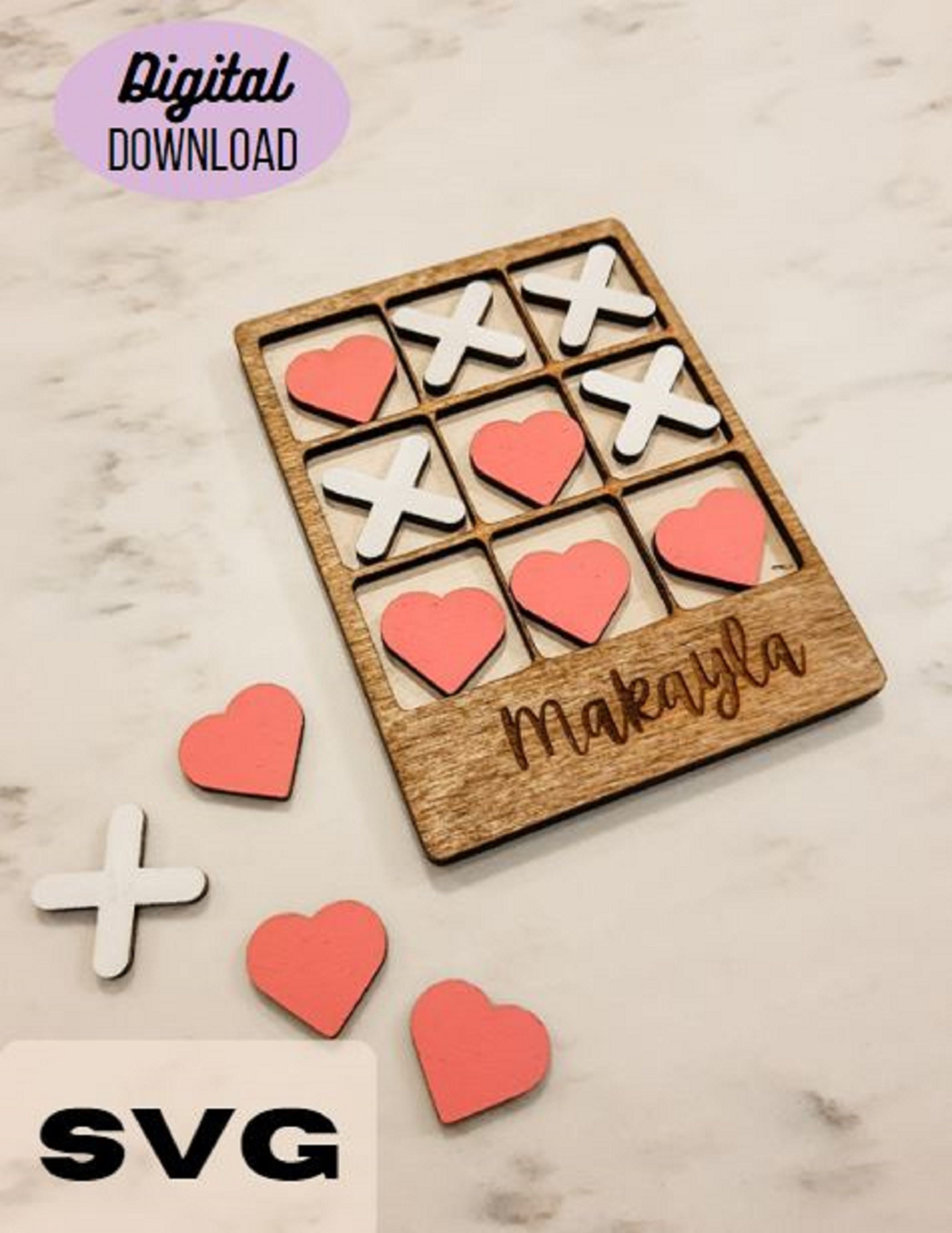 Valentine's Day Heart Tic Tac Toe Board Game SVG File/ - Etsy