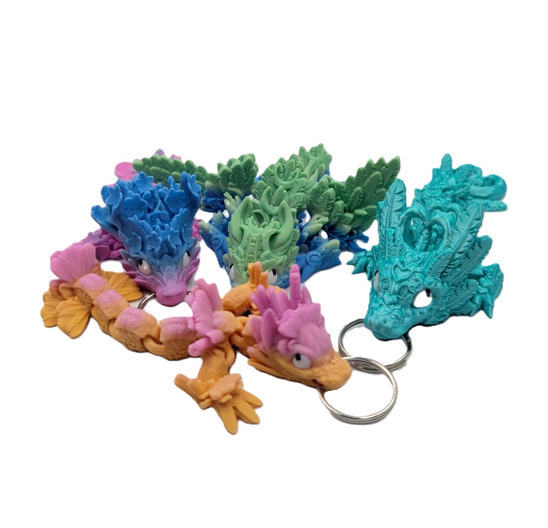 Articulated Dragon Keychain – Fantasy Dragon in Colorful Pastels | 3D ...