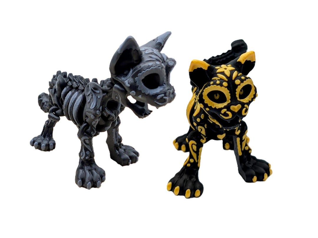 Skeleton Cat Figurine – 3D Printed Gothic Halloween Decor | Articulated ...