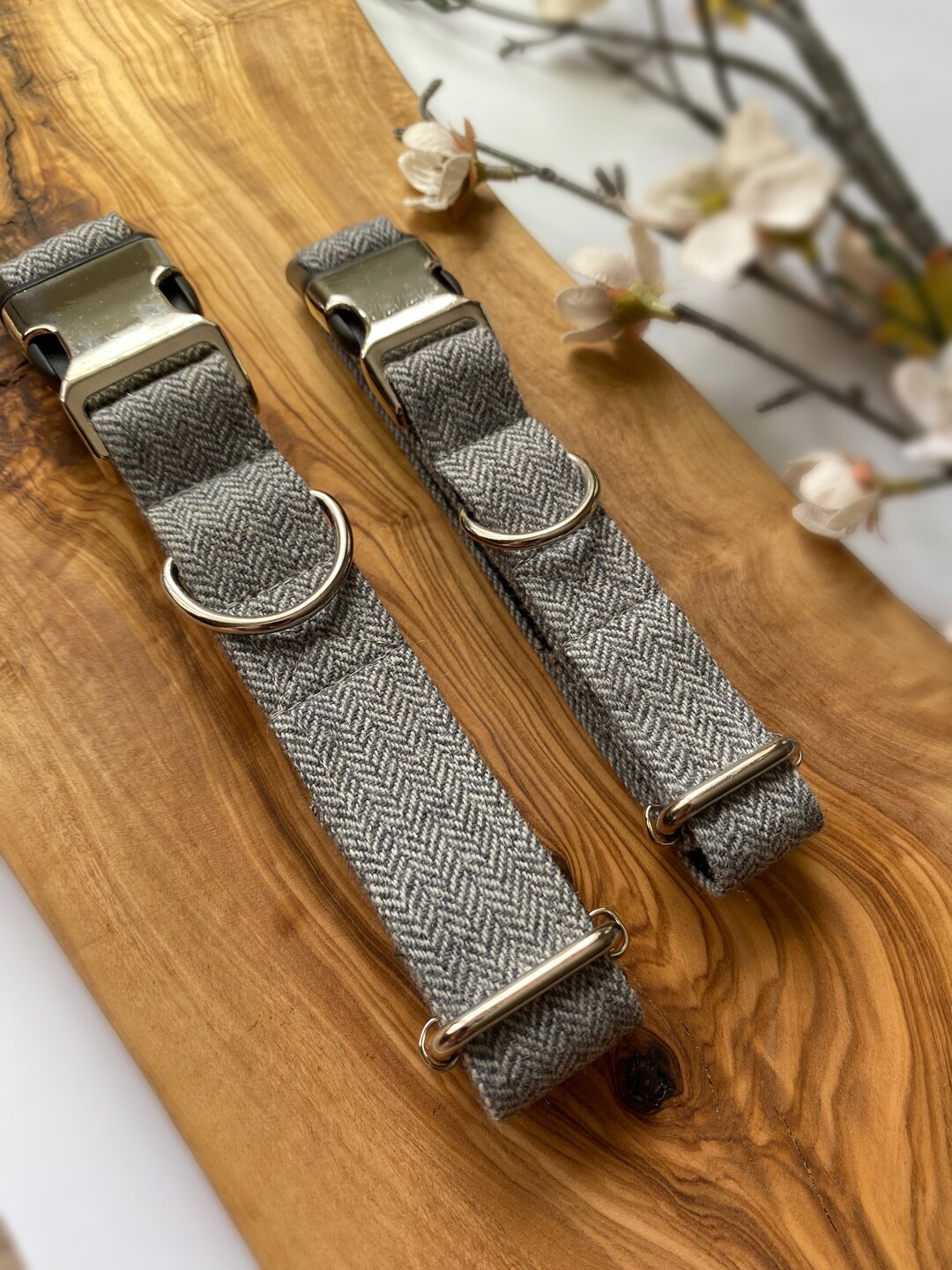 Light Grey Herringbone Dog Collar, Optional Matching Lead - Etsy