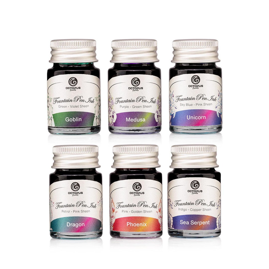 Octopus Sheen Ink Set of 6 X 10 Ml Fountain Pen Inks, Sheening Inks 01 ...